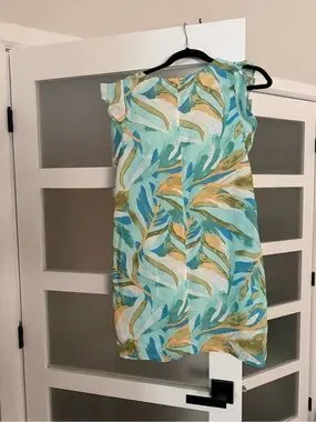 Rachel Zoe | Dresses | Rachel Zoe Green Blue Leaf Print Linen Dress ...
